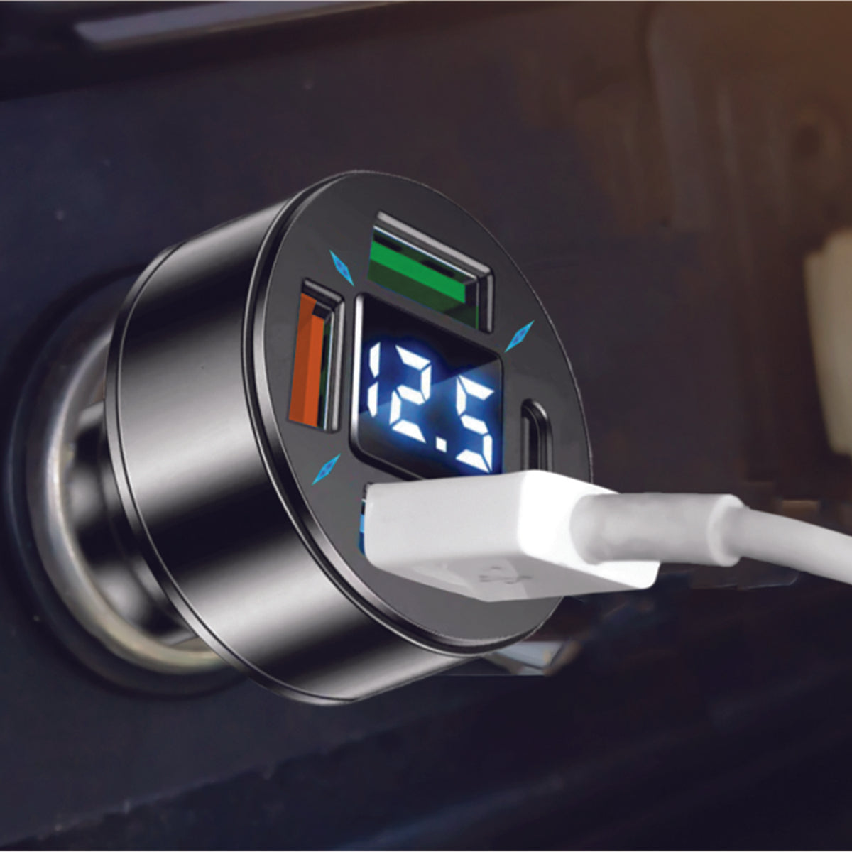 Ciao Tech 12V USB-A 18W 4-Port Car Charger with Voltage LED Display ...
