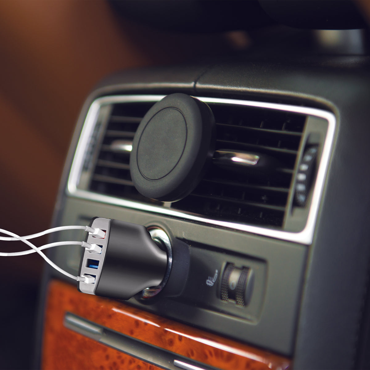 Ciao Tech 12V USB-A 18W 4-Port Car Charger with Voltage LED Display ...